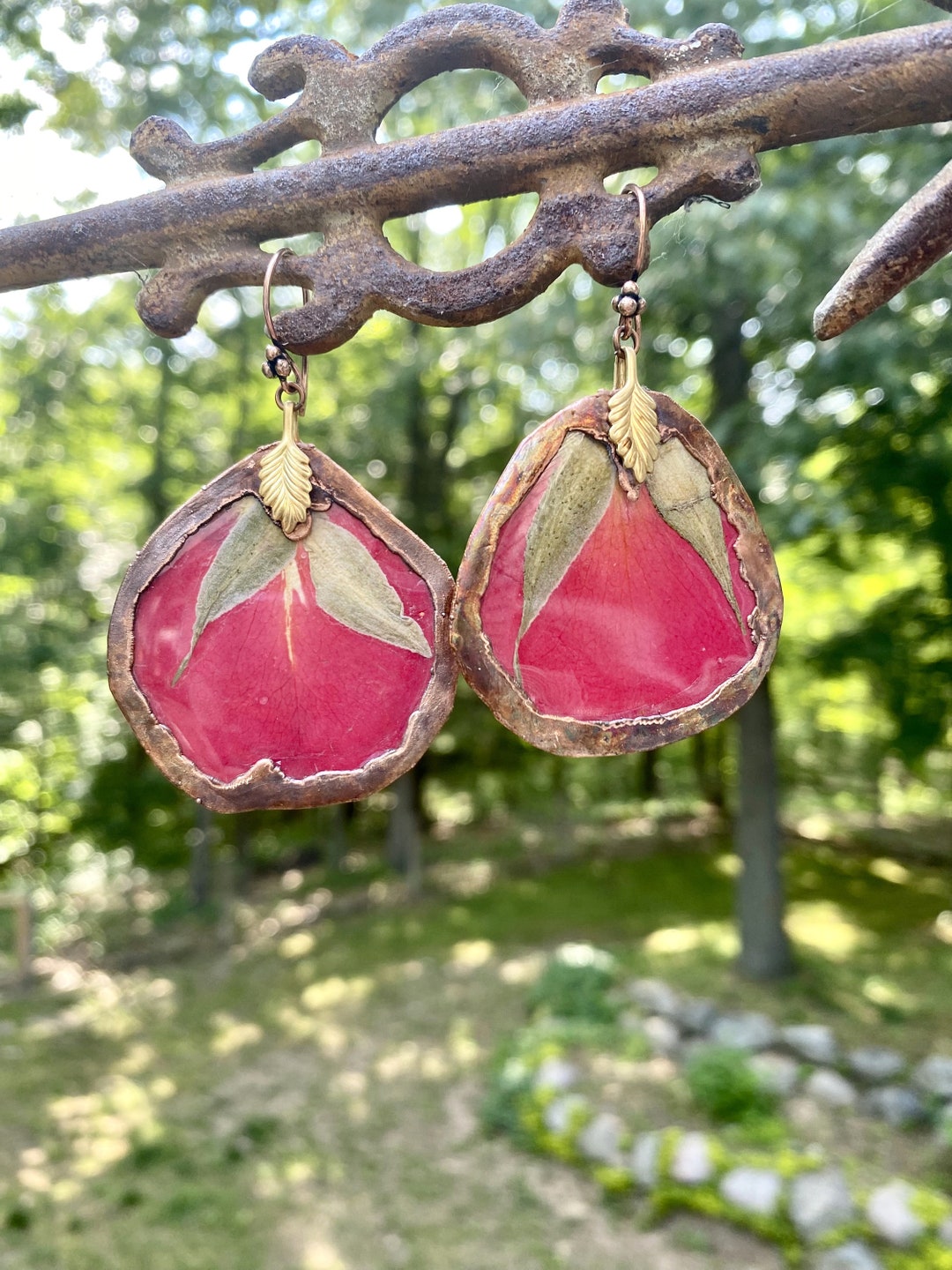 Real Mid-size Orange Rose Petal Earrings - Copper Electroformed - Etsy
