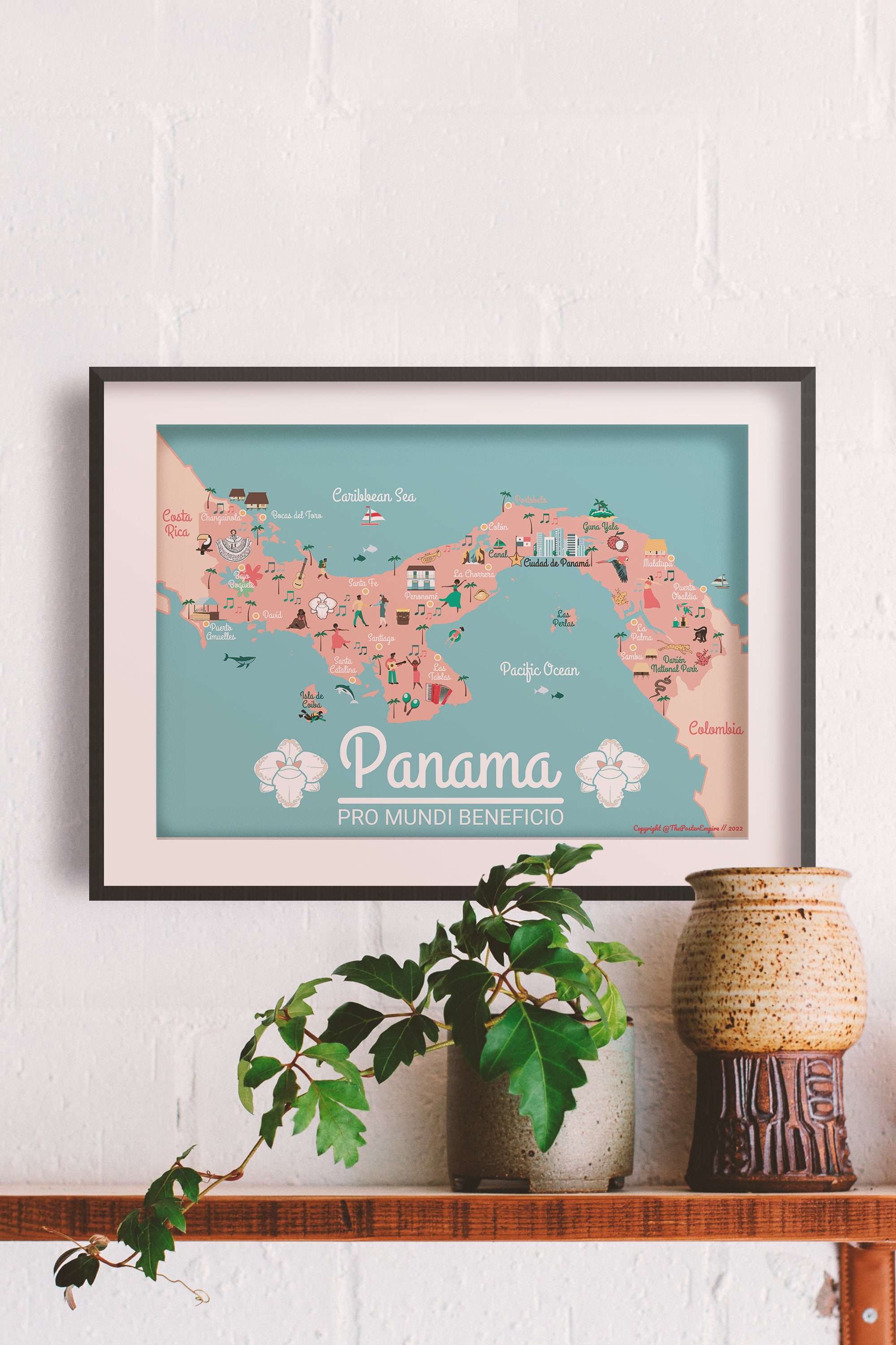 Panama Poster: Illustrated Map. Pollera Bocas Del Toro - Etsy