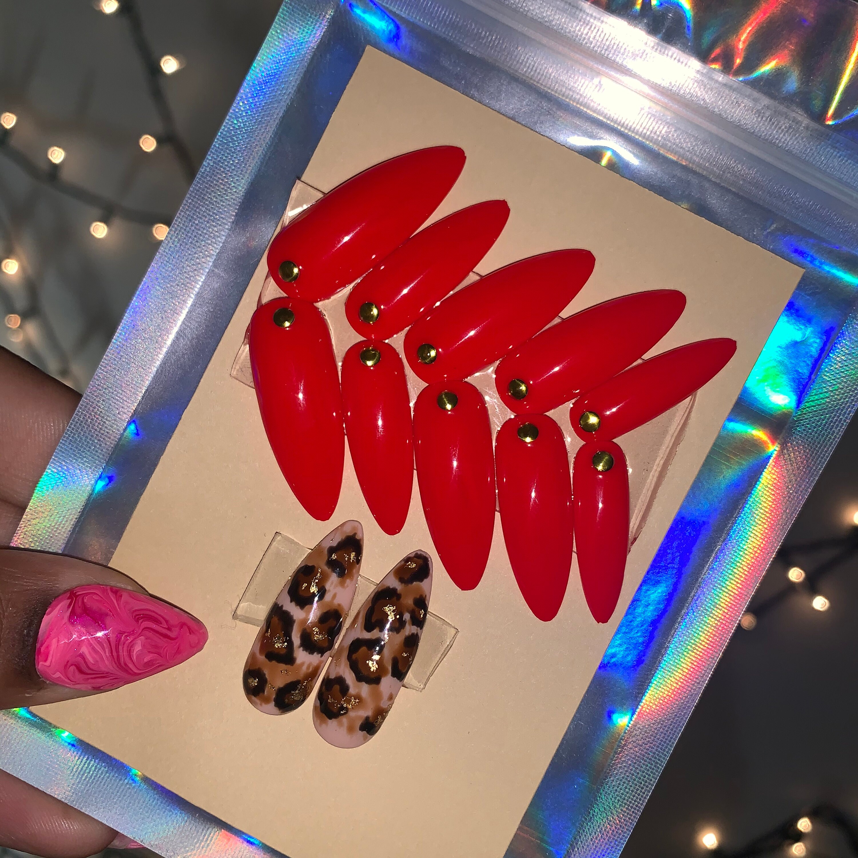 Red And Gold Cheetah Nails