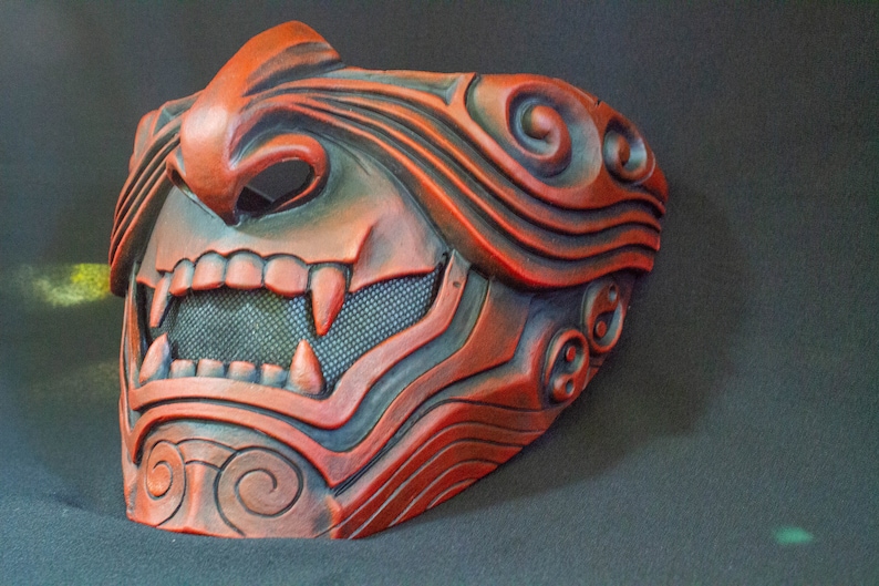 Black and Red Samurai Oni Mask - Japanese Demon Half Face Armor ...