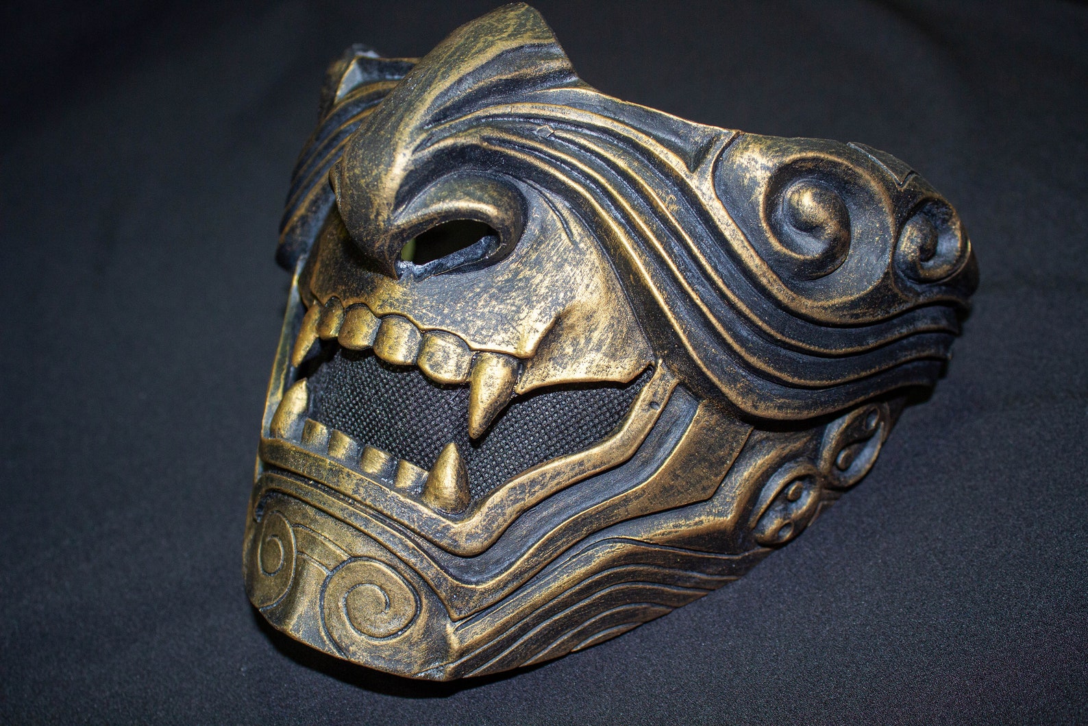 Vintage Half Face Samurai Mask Oni Mempo Armor Japanese Gold Black ...