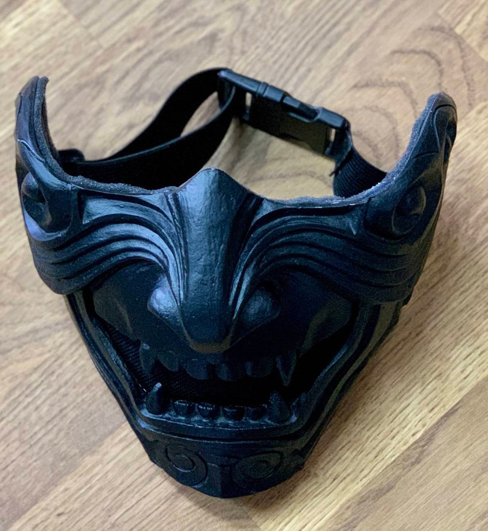 Half Face Samurai Mask Oni Mempo Armor Japanese Black Demon - Etsy