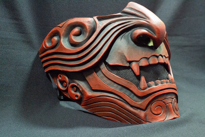 Black Red Demon Half Face Samurai Mask Oni Mempo Armor - Etsy