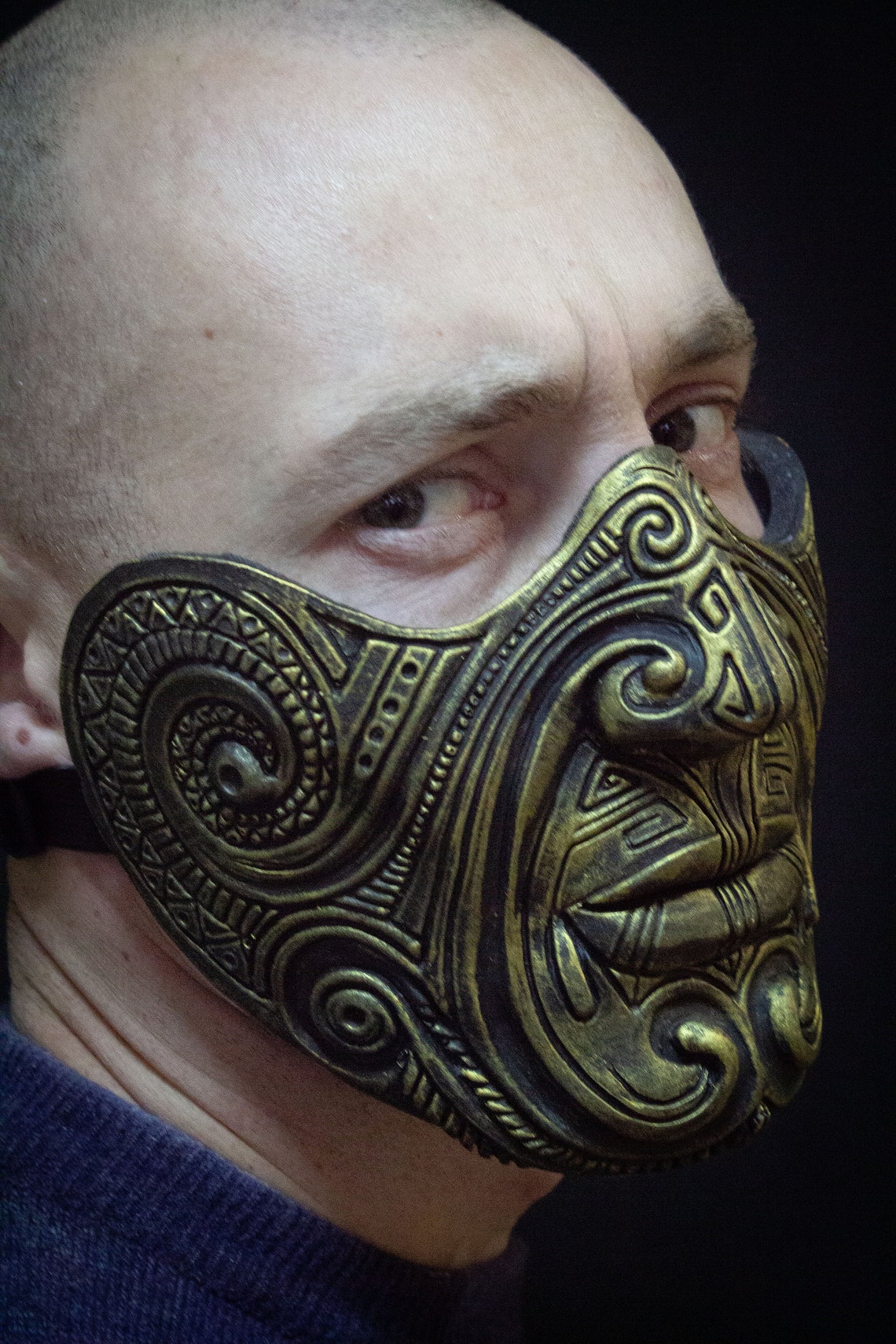 Gold Maori Mask Samurai Mask Face Tattoo Half Face Mask - Etsy