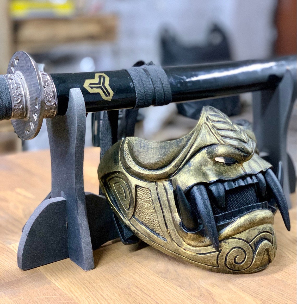 Half Face Gold Demon Assassin Ronin Samurai Mask Cool Baddass - Etsy