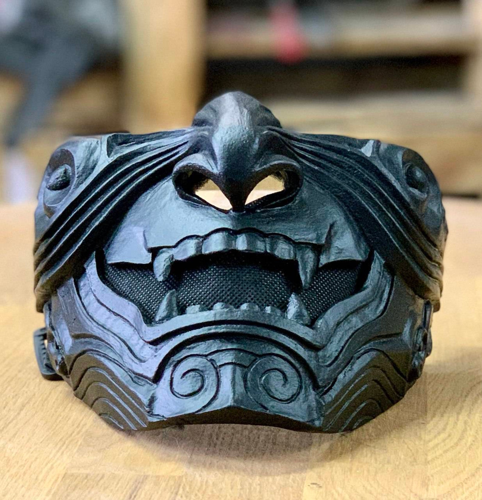 Samurai Oni Mempo Mask - Half Face Japanese Demon Armor - Handcrafted ...