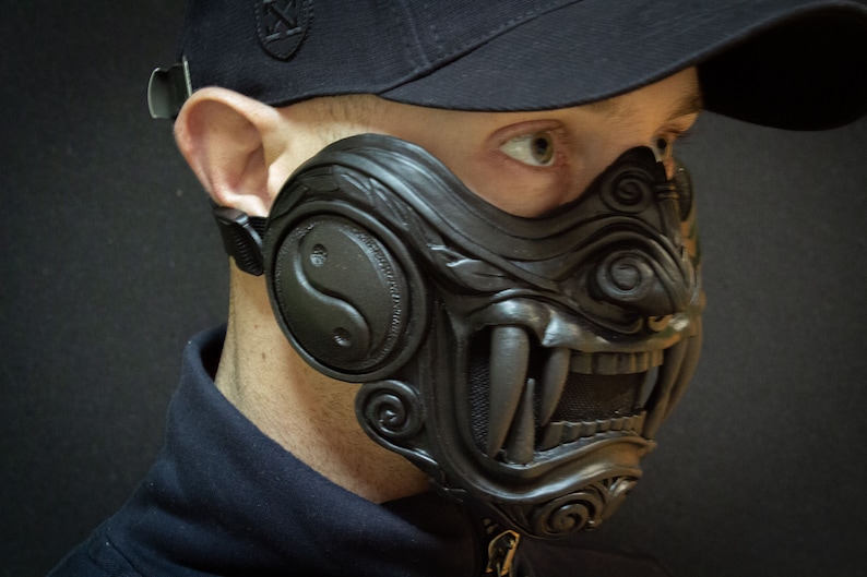 Half Face Samurai Mask Oni Mempo Armor Japanese Black Lotus | Etsy