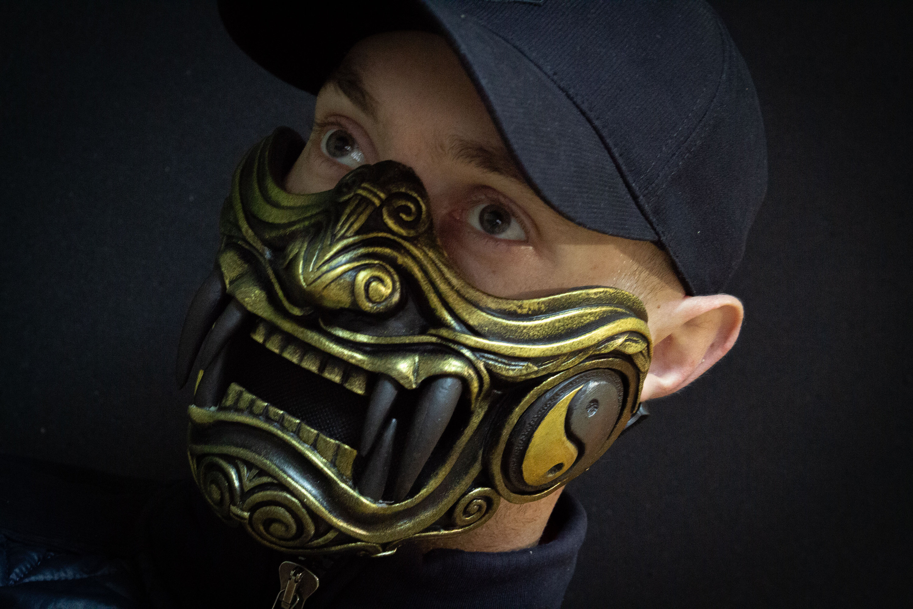 Halb gesicht Samurai Maske Oni Mempo Rüstung Japanisch Gold | Etsy