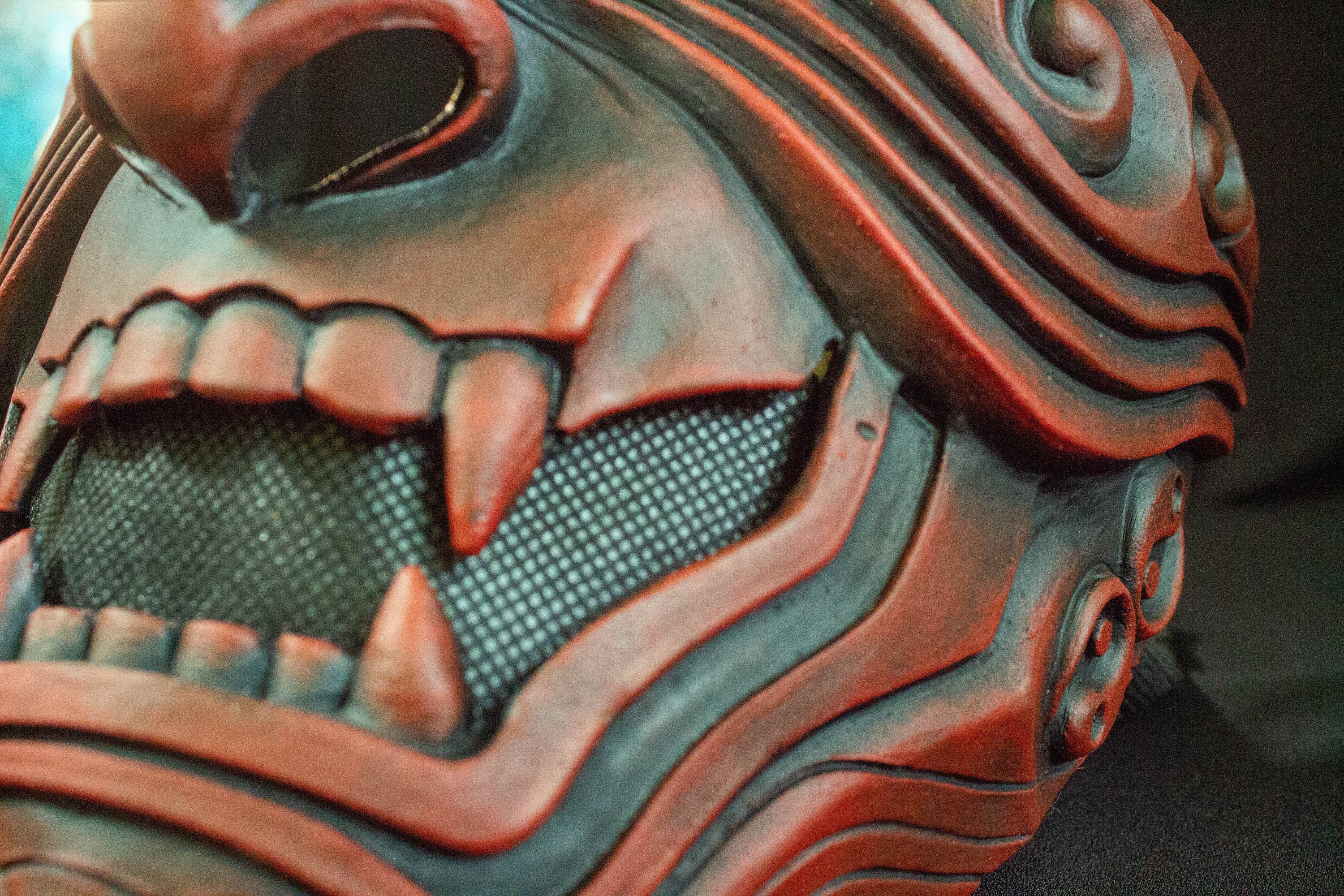 Black red demon Half Face Samurai Mask Oni Mempo Armor | Etsy