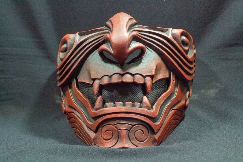 Black Red Demon Half Face Samurai Mask Oni Mempo Armor - Etsy