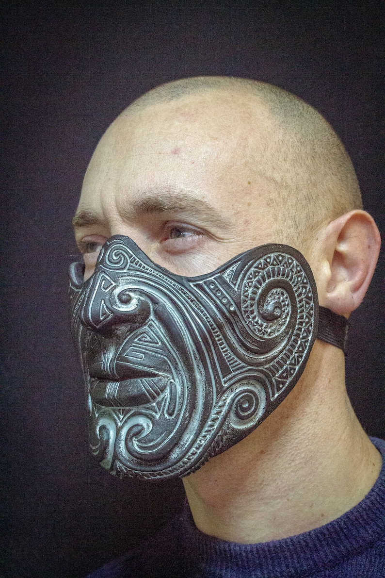 Silver Maori Mask Samurai Mask Face Tattoo Half Face Mask | Etsy