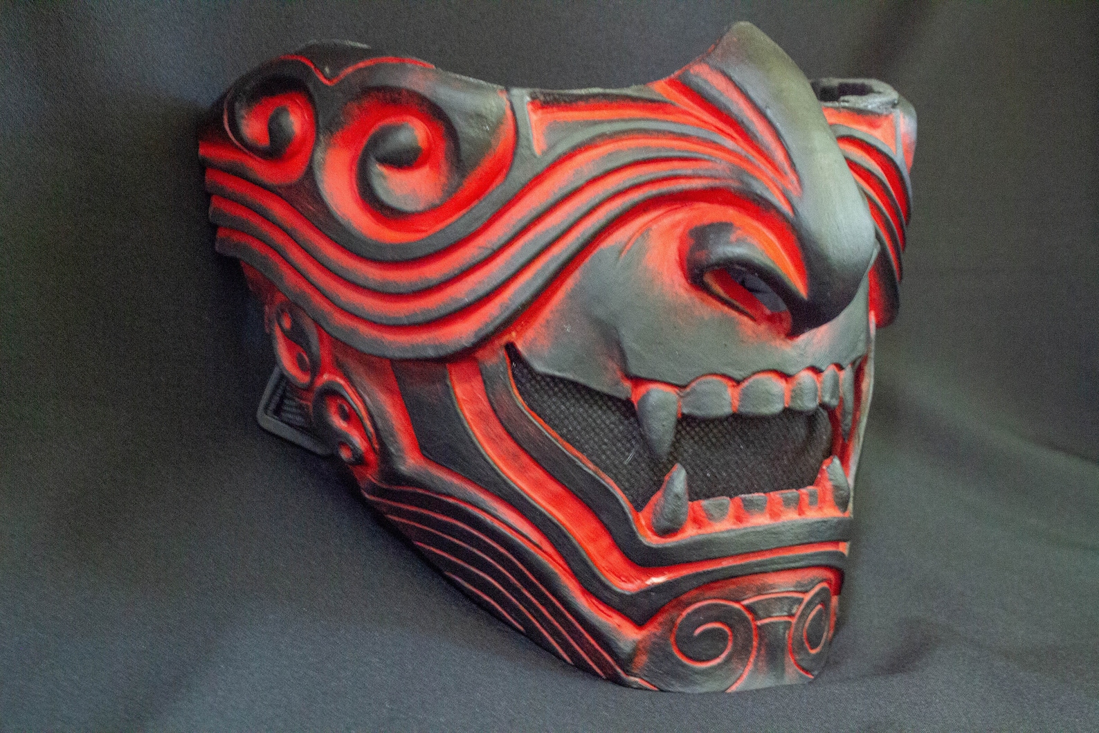 Red Black Demon Half Face Samurai Mask Oni Mempo Armor - Etsy