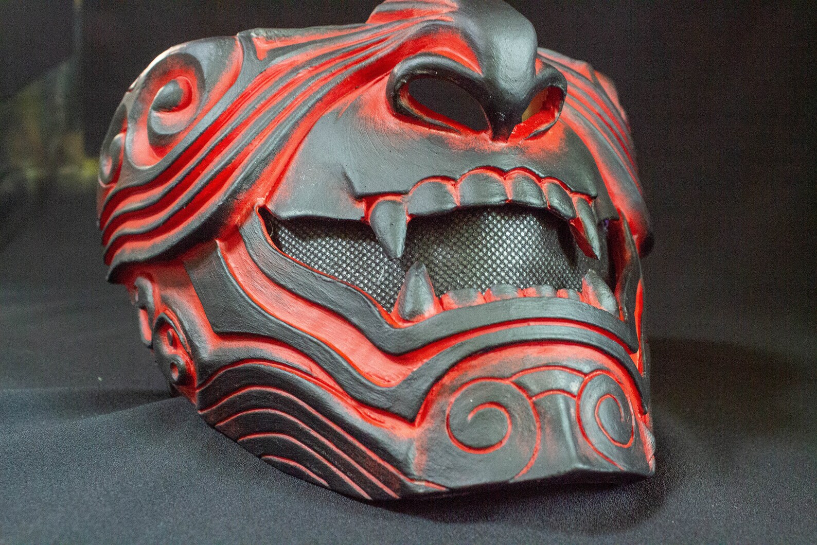 Red Black Demon Half Face Samurai Mask Oni Mempo Armor - Etsy