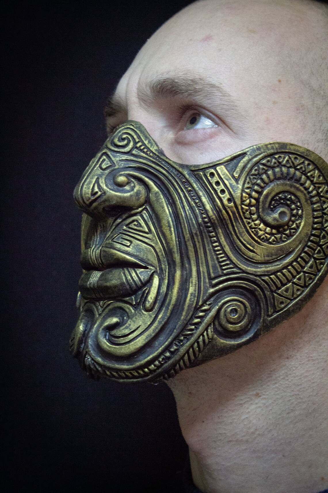 Gold Maori Mask Samurai Mask Face Tattoo Half Face Mask - Etsy