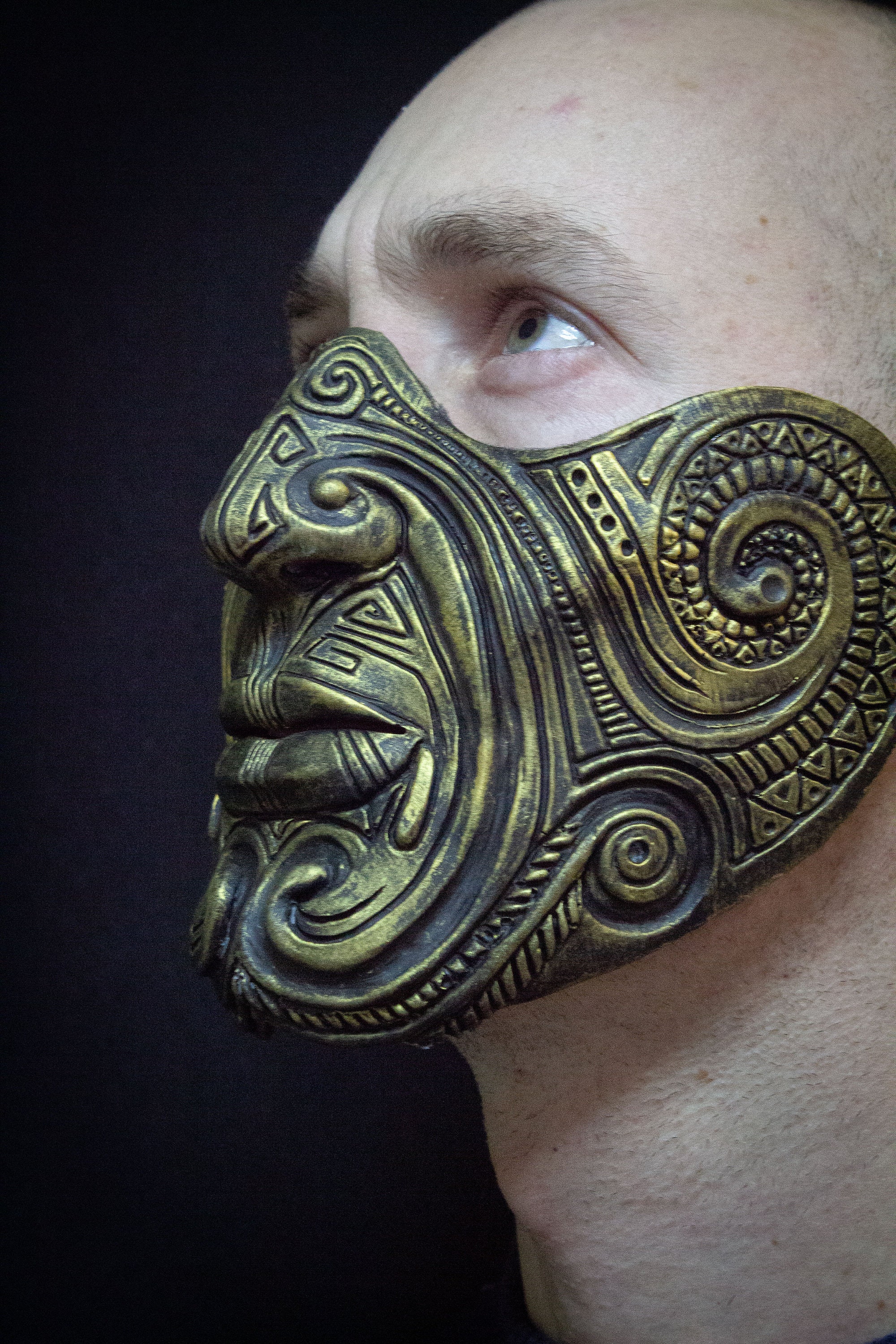 Gold Maori mask samurai mask Face Tattoo Half face mask | Etsy