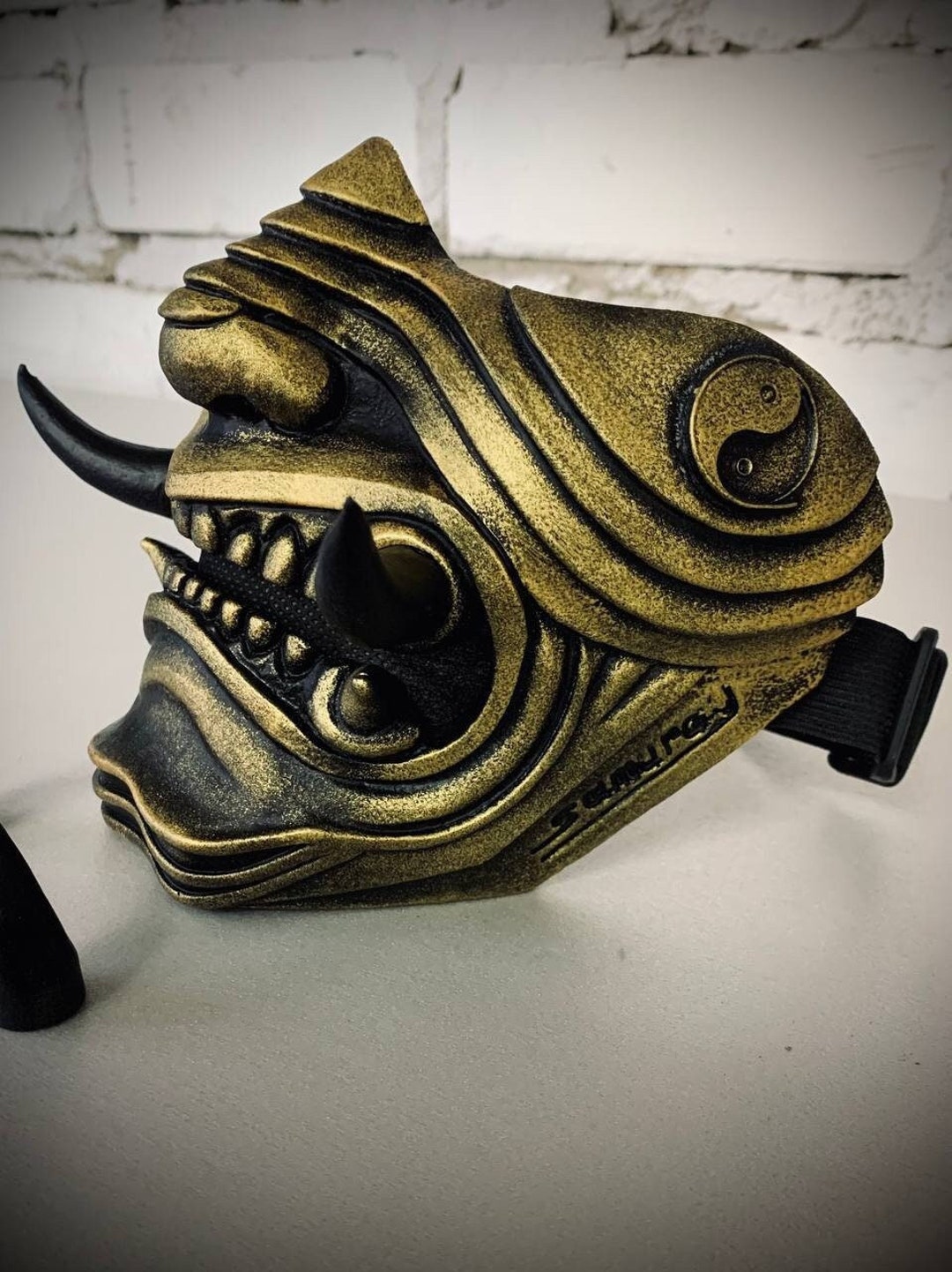 Samurai Mask Black+gold +2 Sets of Fangs. - Etsy