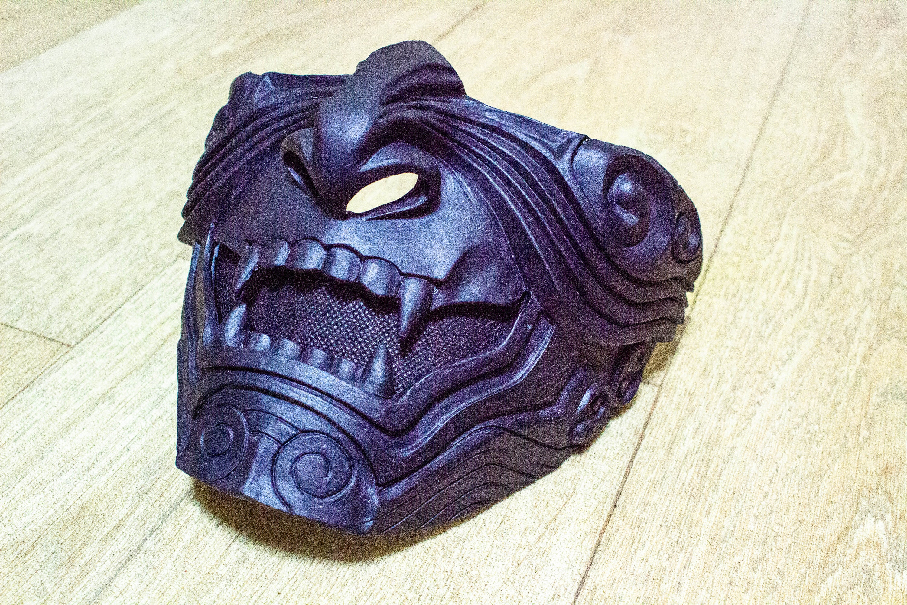 Half Face Samurai Mask Oni Mempo Armor Japanese Black demon | Etsy