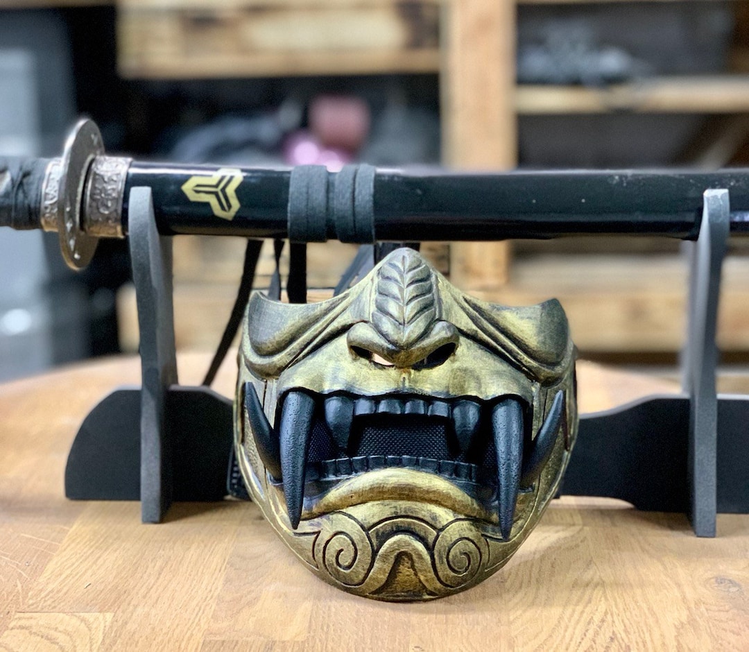 Gold Demon Samurai Mask, Oni Mempo, Half Face Ronin Mask - Etsy