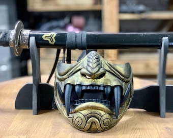 Half Face Red Demon Assassin Ronin Samurai Mask Cool Baddass | Etsy