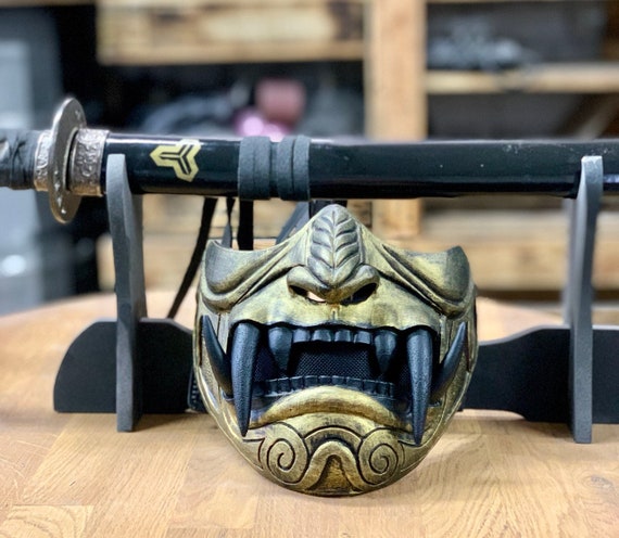 Half Face Gold Demon Assassin Ronin Samurai Mask Cool Baddass | Etsy