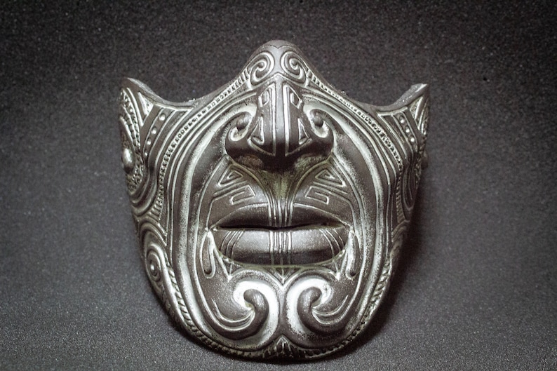 Silver Maori Mask Samurai Mask Face Tattoo Half Face Mask | Etsy