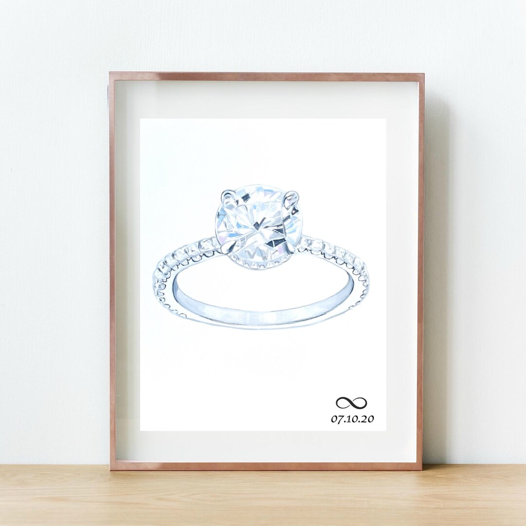 Engagement Ring Portrait Custom Gift Idea Wedding Anniversary Couple ...