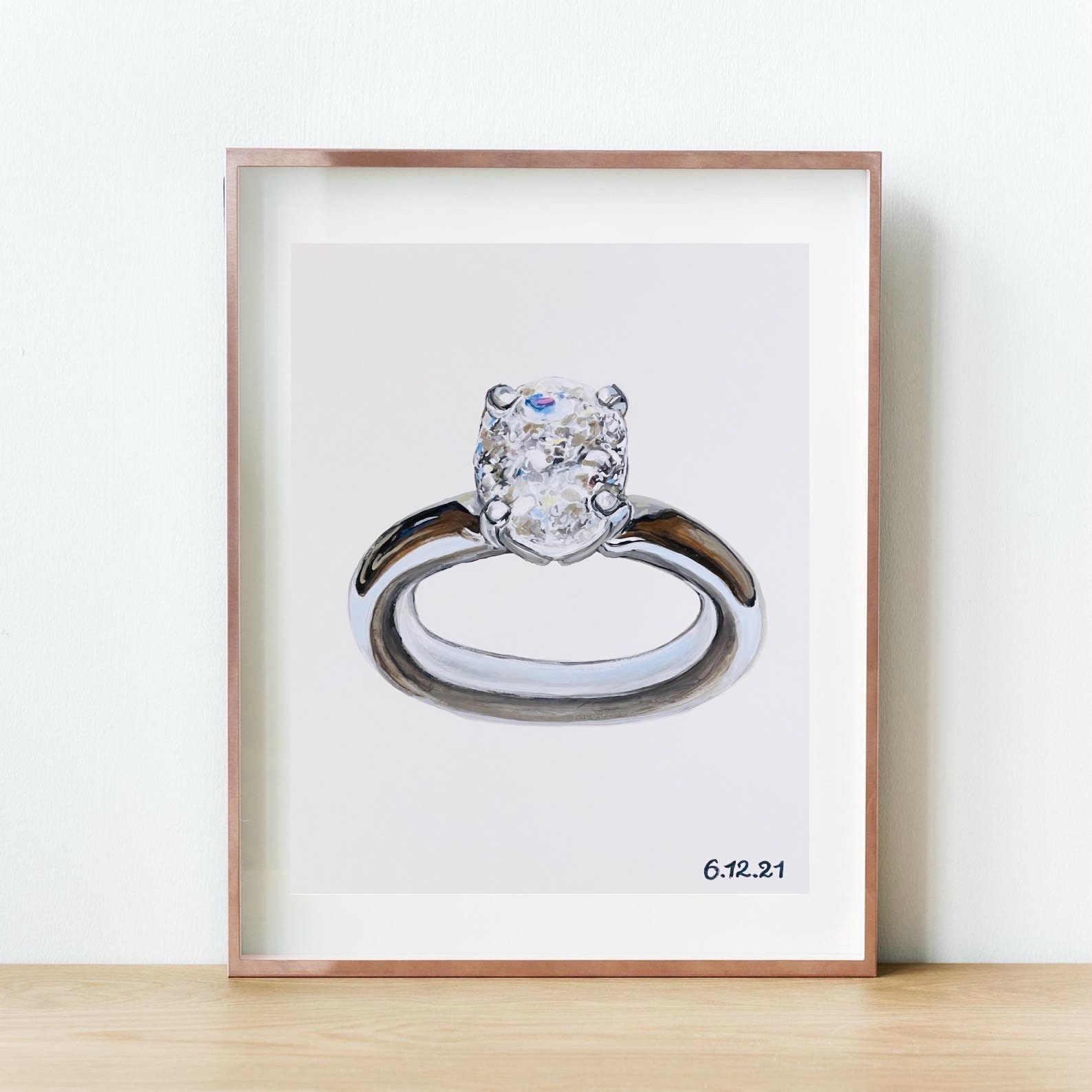 Engagement Ring Portrait Custom Gift Idea Wedding Anniversary Couple ...
