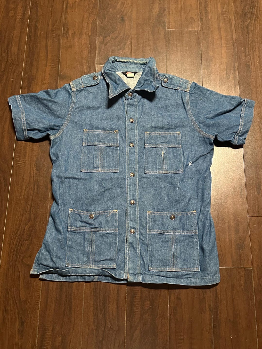 Vintage 1970s Red Snap Denim Jean Short Sleeve Jacket Button up USA - Etsy