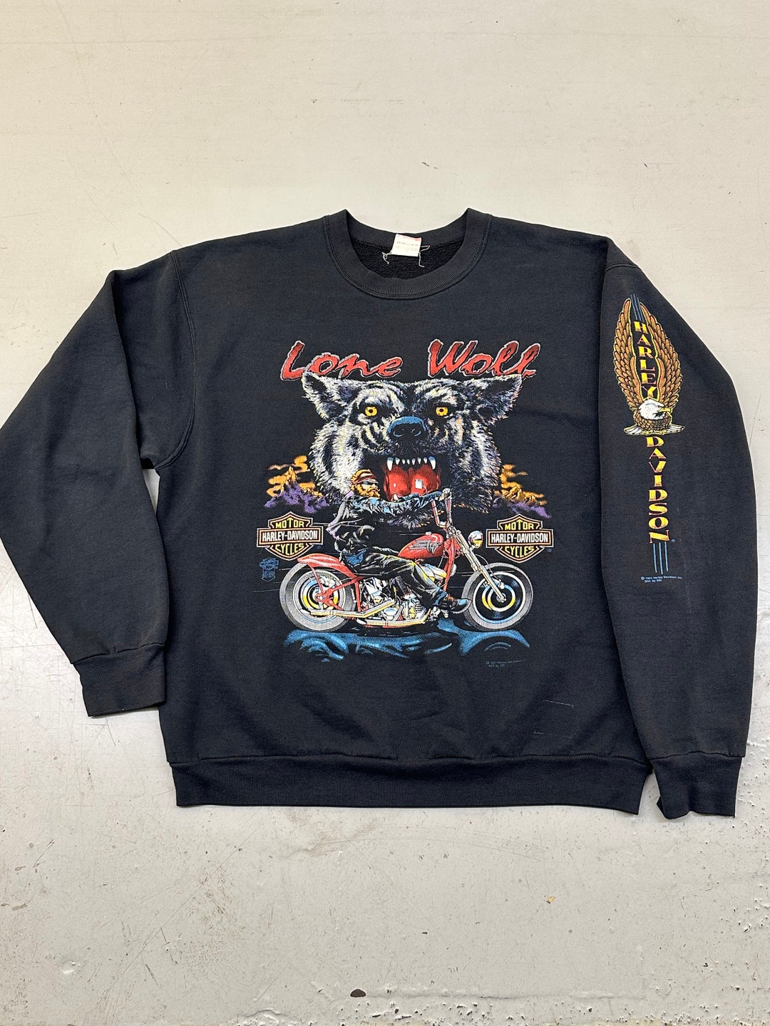 Vintage 1990s Harley Davidson Lone Wolf Motorcycle Crewneck - Etsy
