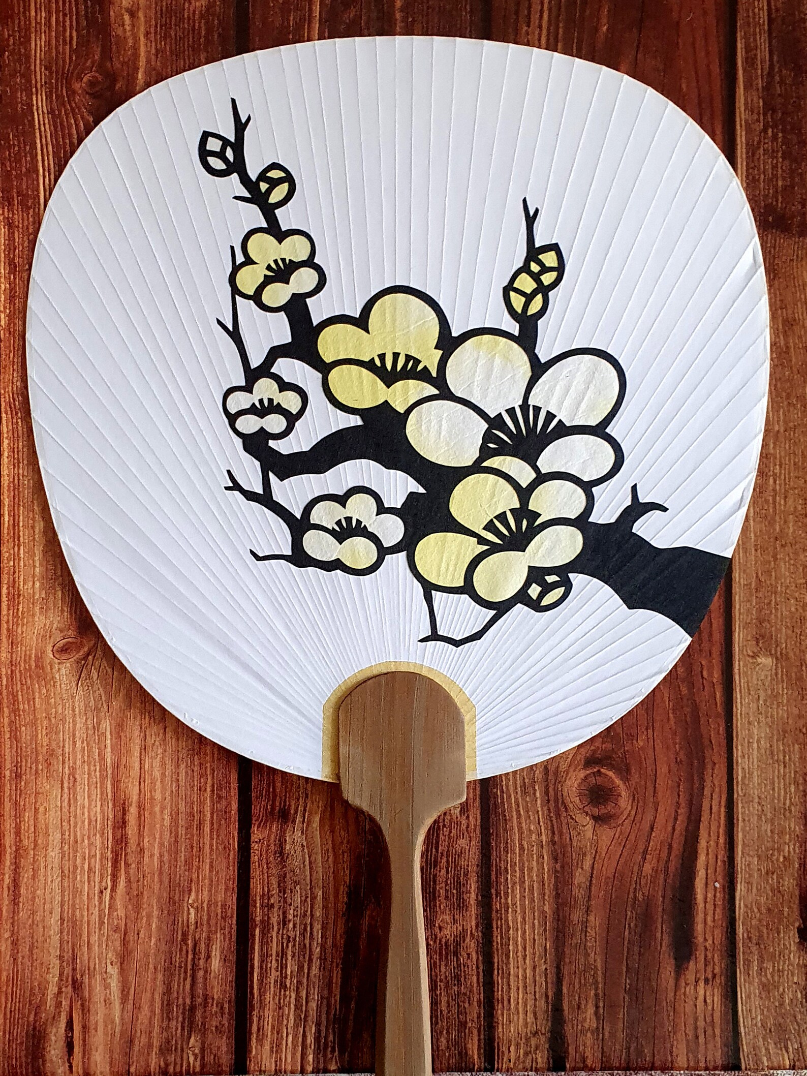 Original Hand Decorated Uchiwa Fan “ume Blossoms”, Paper Cutting on an ...