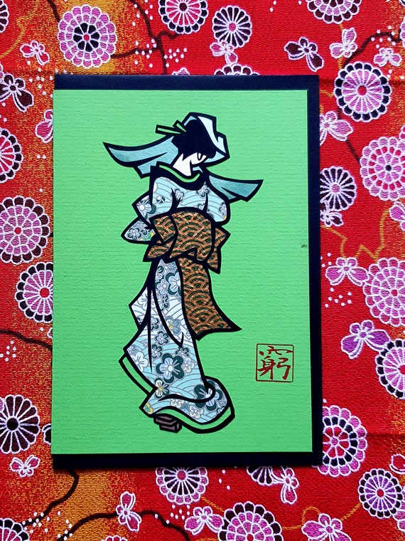 Handmade Card Japanese Lady paper cutting kiri-e | Etsy