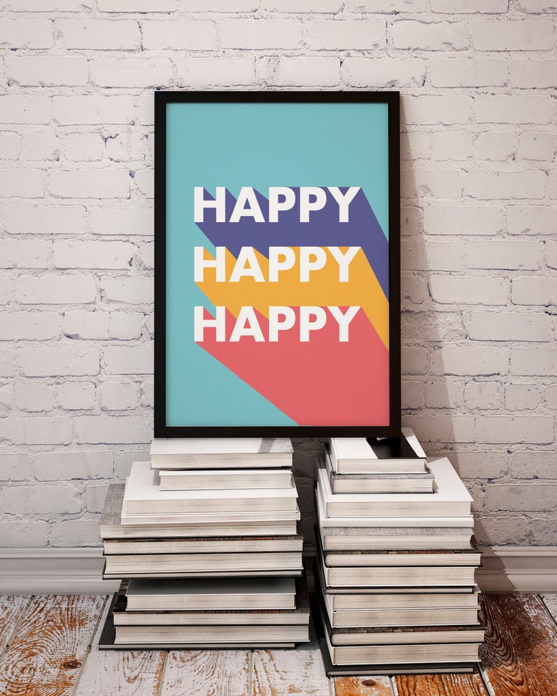 Happy Typography Print Bold Print Colourful Quote Print | Etsy