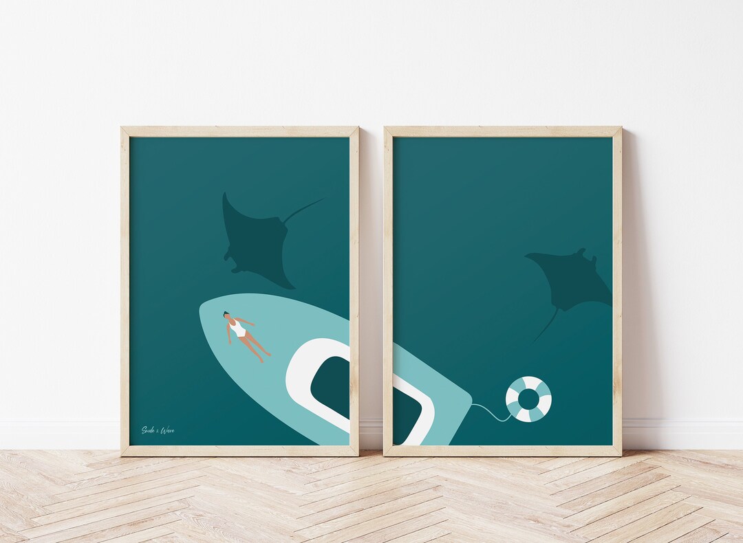 Manta Ray Art Print Set, Ray Print, Manta Ray Poster, Manta Art Work ...