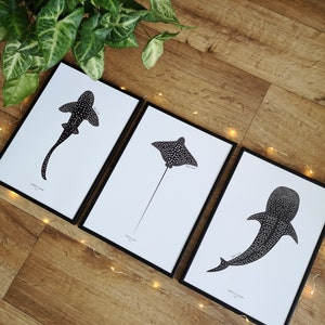 Ocean Art Digital Download, Printable Poster, Eagle Ray, Whale Shark ...