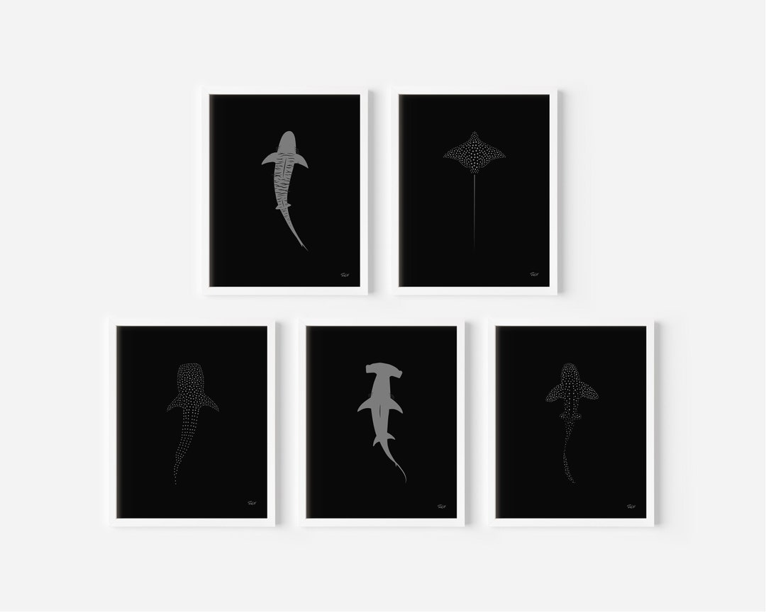 Sharks Art Print Set Whale Shark Poster Instant Download Hammerhead Ray ...