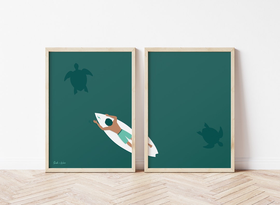 Surf Art Instant Download Set, Turtle Poster, Surfing Print, Ocean ...