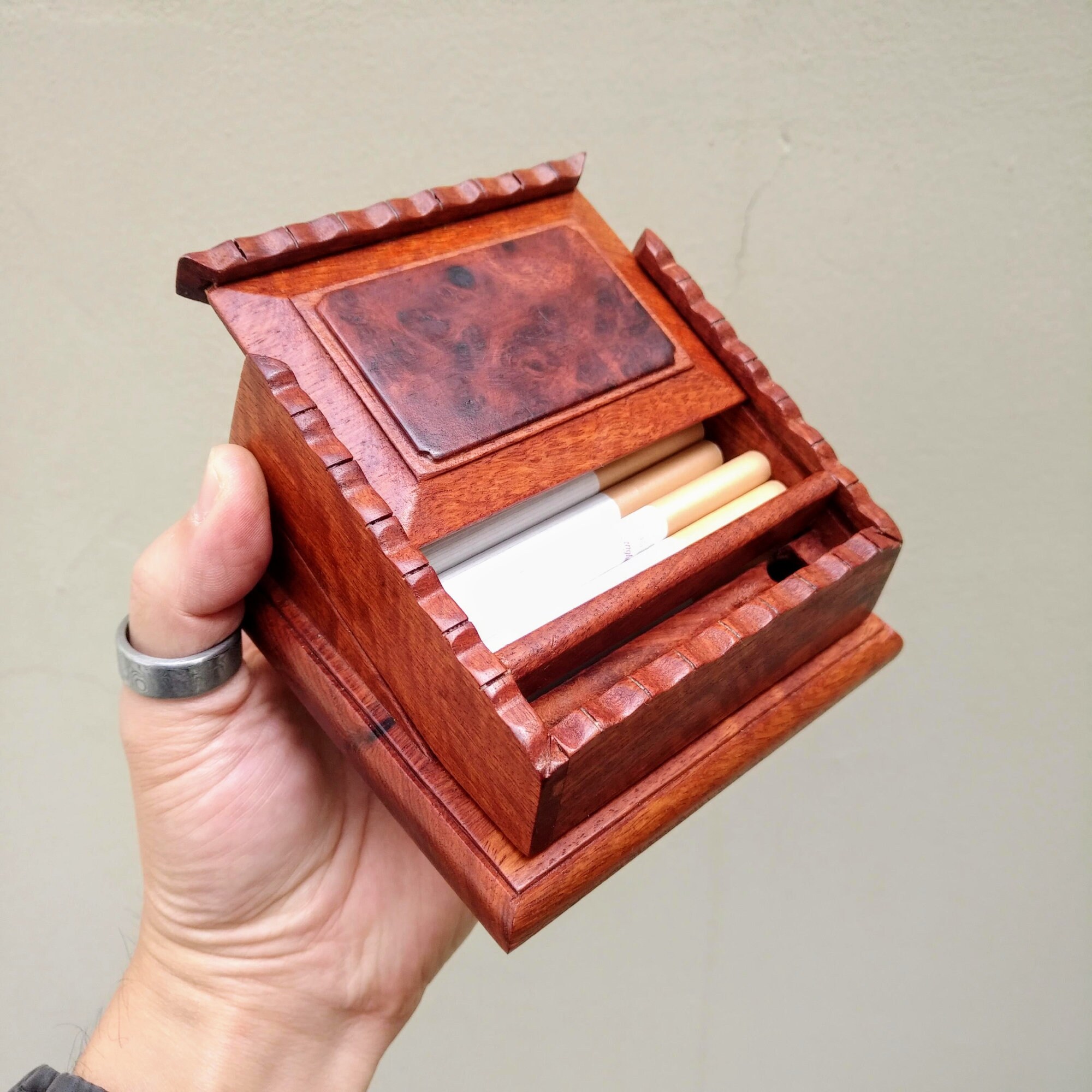 On Sale Vintage Wooden Tobacco Cigarettes Box Hand Carved Empty on-sale-vintage-wooden-tobacco-cigarettes-box-hand-carved-empty