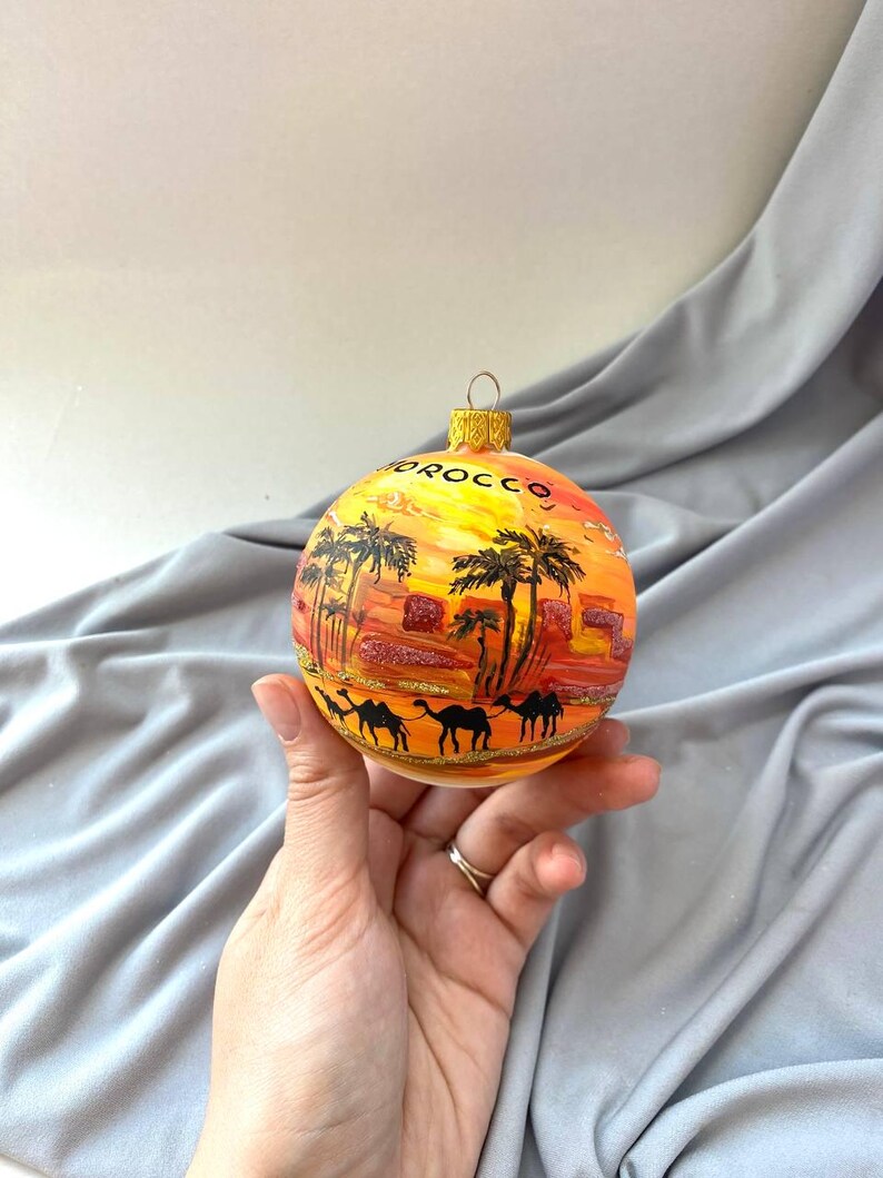 Morocco Christmas Ornament – Hand Painted Glass Bauble, Moroccan Travel ...
