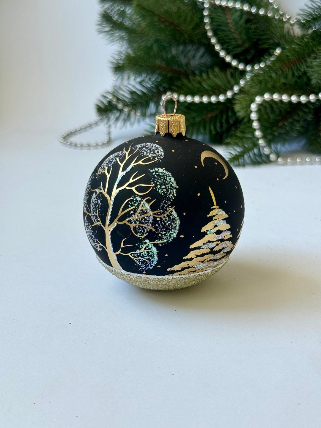Black Gold Christmas Ornament, Tree Glass Xmas Tree Hanging Decoration ...