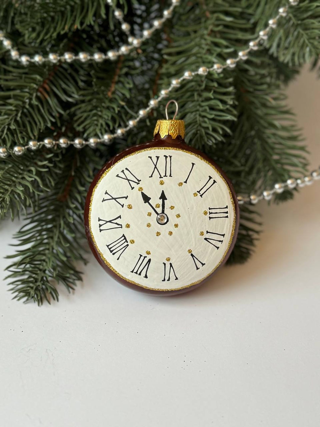 Hand-blown Glass Clock Christmas Ornament: Hand-painted Xmas Bauble - Etsy