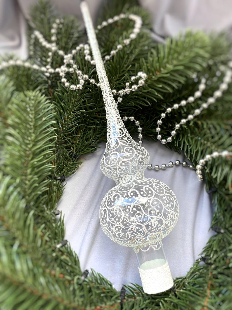 Hand-painted Glass Christmas Tree Topper, Elegant Clear Finial With ...