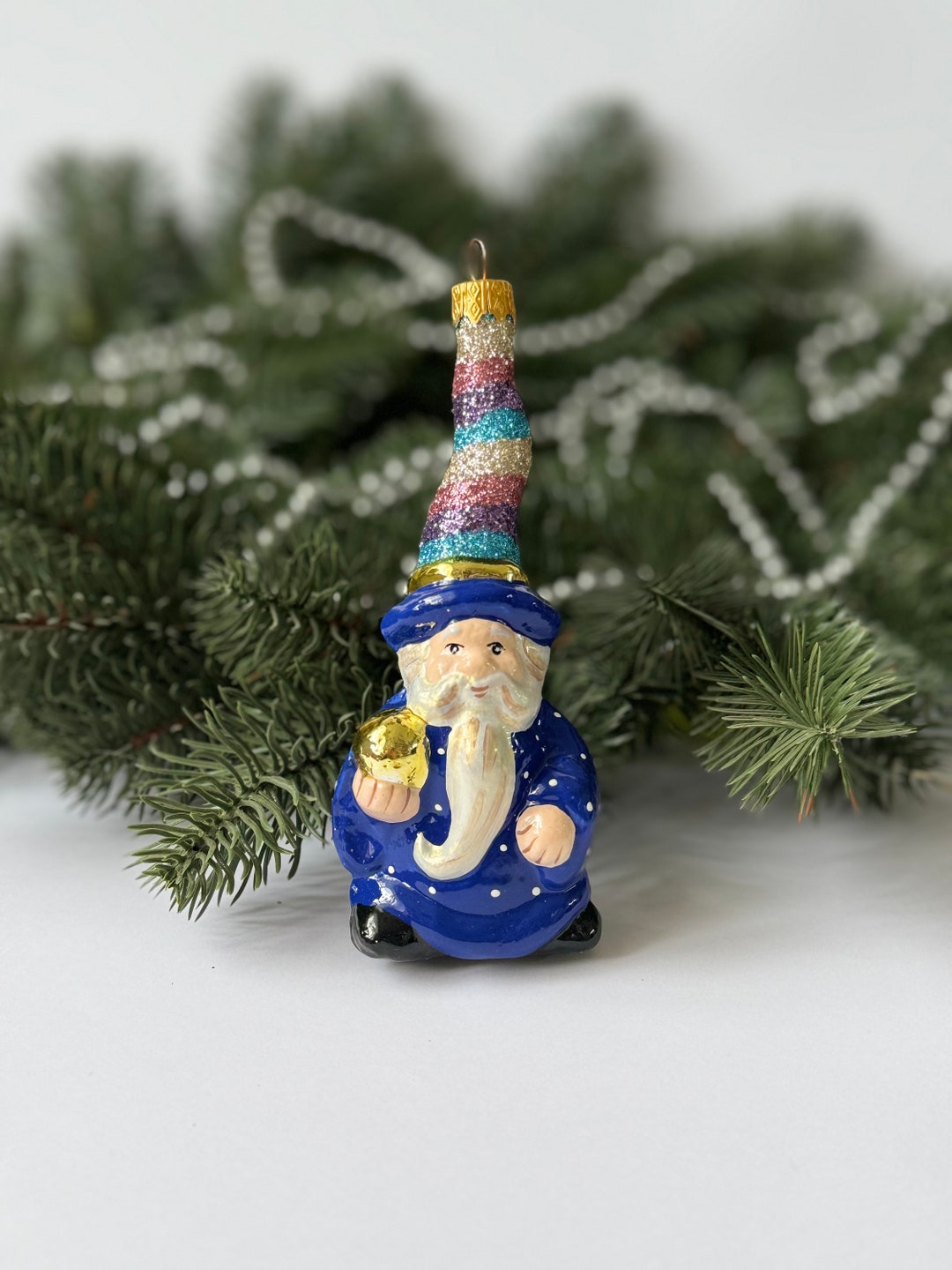 Wizard in a Hat, Glass Christmas Ornament, Wizard With Golden Mystical ...