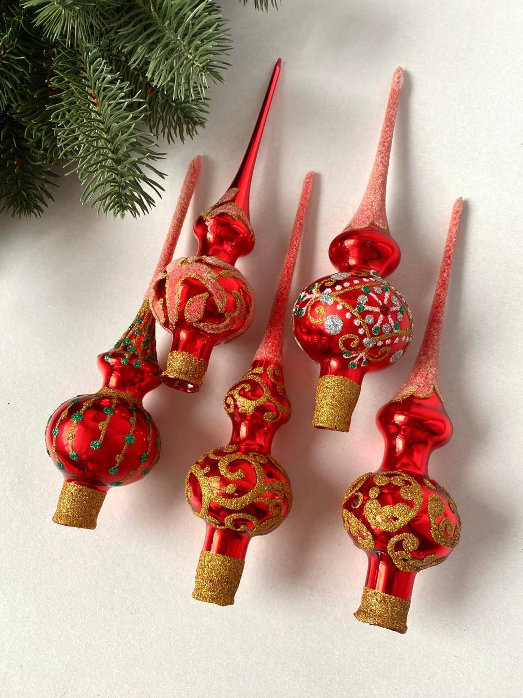 Christmas Glass Tree Topper, Red & Gold Xmas Top, Christmas Decoration ...