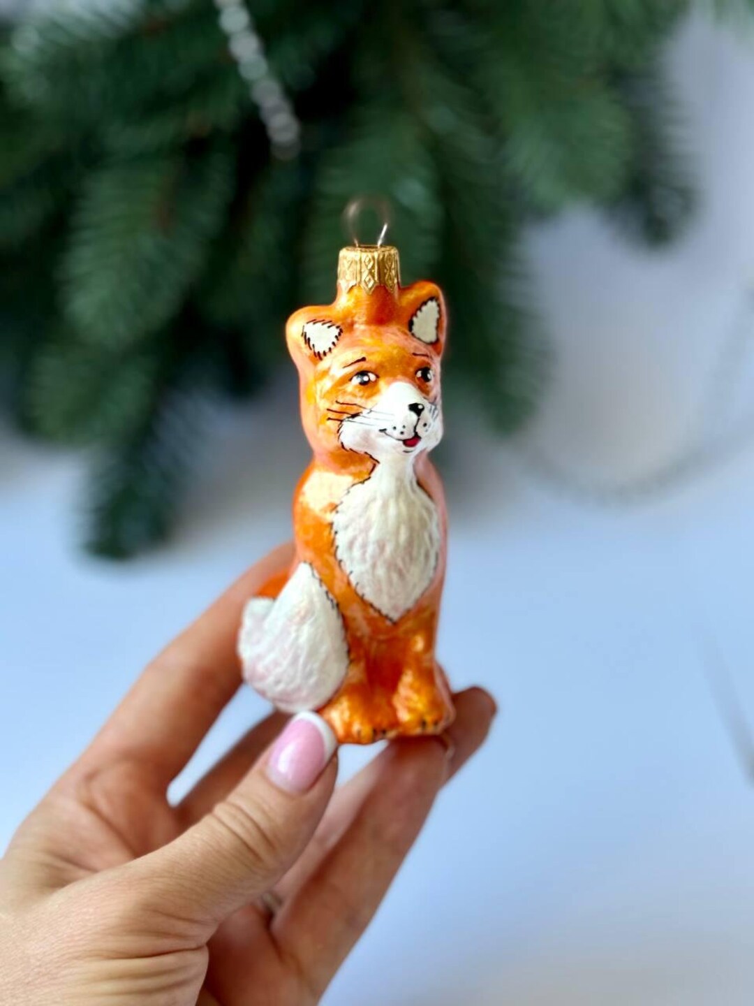Red Fox Glass Christmas Ornament, Animal Hand Painted Xmas Tree Hanging ...