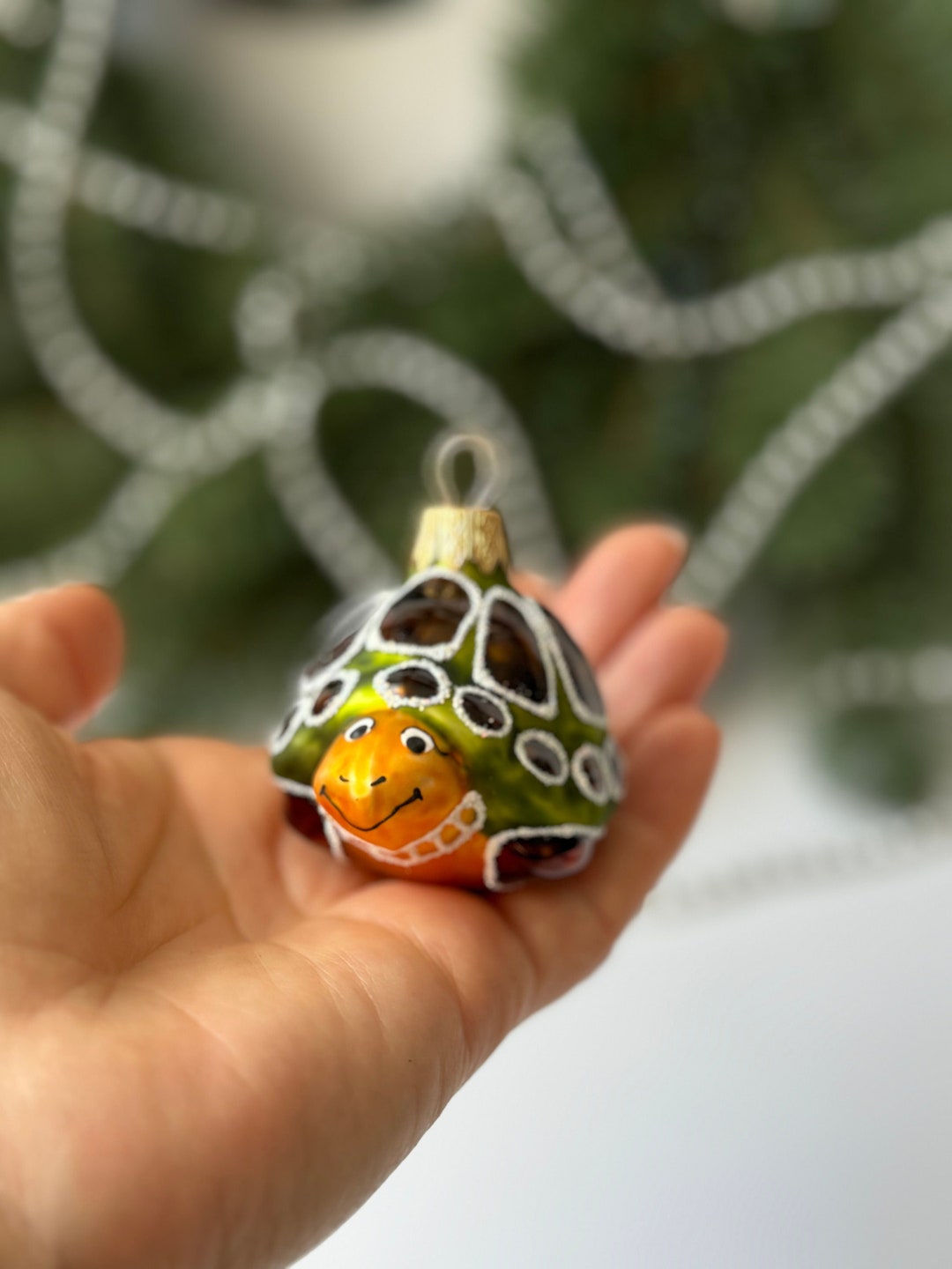 Turtle Glass Christmas Ornament, Cute Woodland Animal Hand Painted Xmas ...