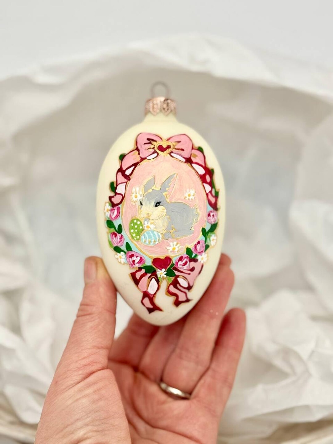 Easter Egg Rustic Ornament, Easter Tree Decoration, Bunny Hand Painted ...