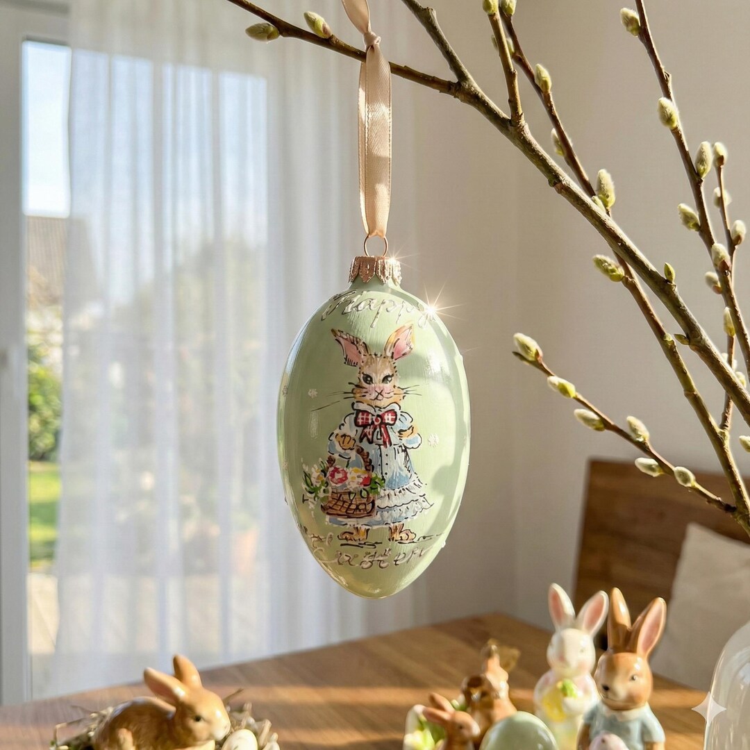Easter Bunny With Basket Egg Ornament, Vintage Easter Ornament, Easter ...