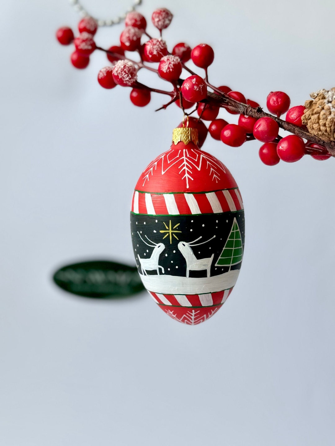 Scandinavian Christmas Ornament, Glass Xmas Bauble With Hand Painted ...