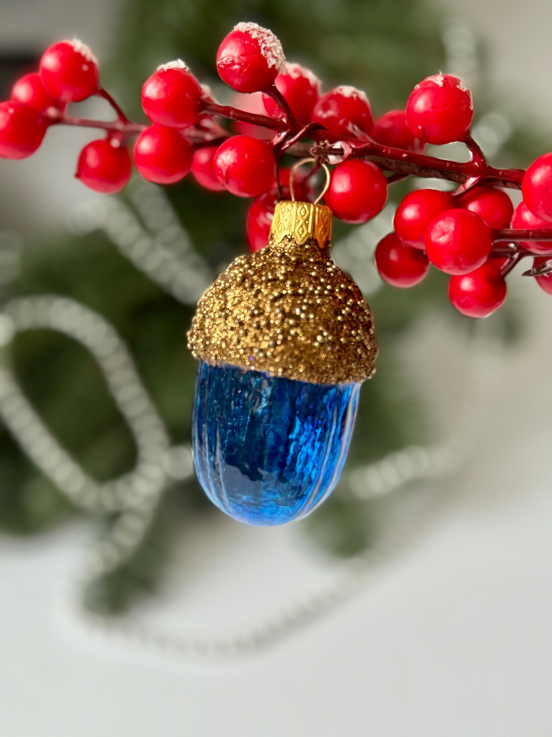 Woodland Glass Christmas Ornament, Acorn Xmas Tree Hanging Decoration ...