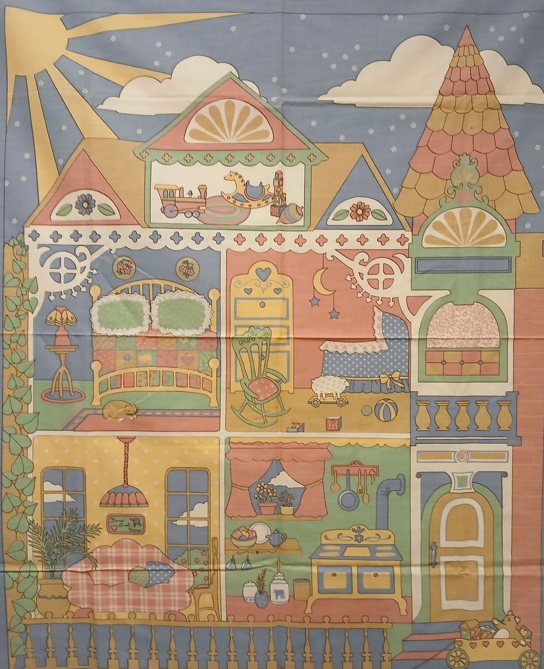 Fabric Panel DOLL HOUSE With DOLLS to Make. 44x36 Heirloom New England ...